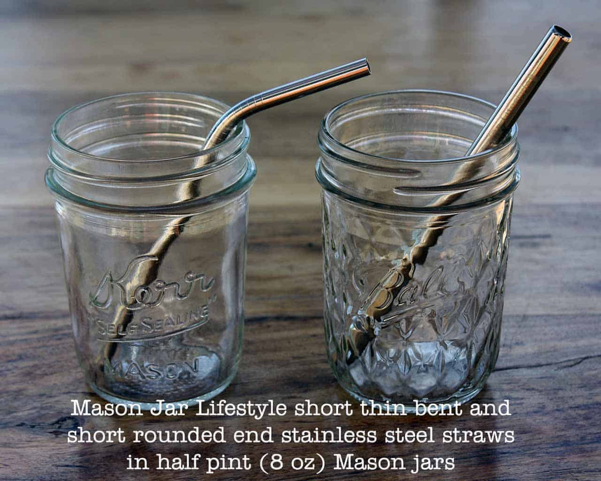 Short 5 3/4" Safer Rounded End Stainless Steel Straw for Half Pint Mas ...