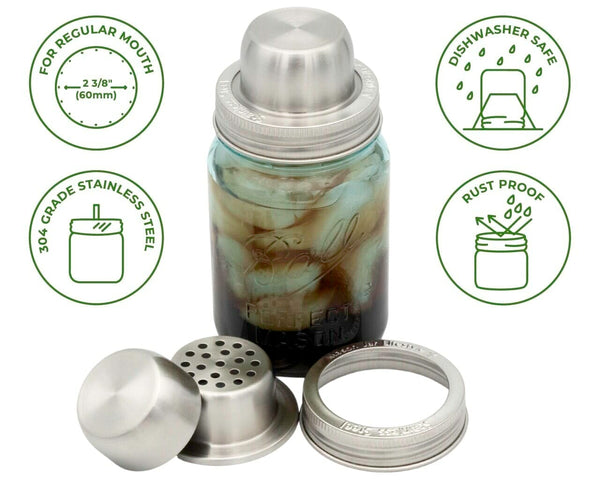 Mason Shaker Cocktail Shaker Lid with Stainless Steel Band · Mason Jar ...