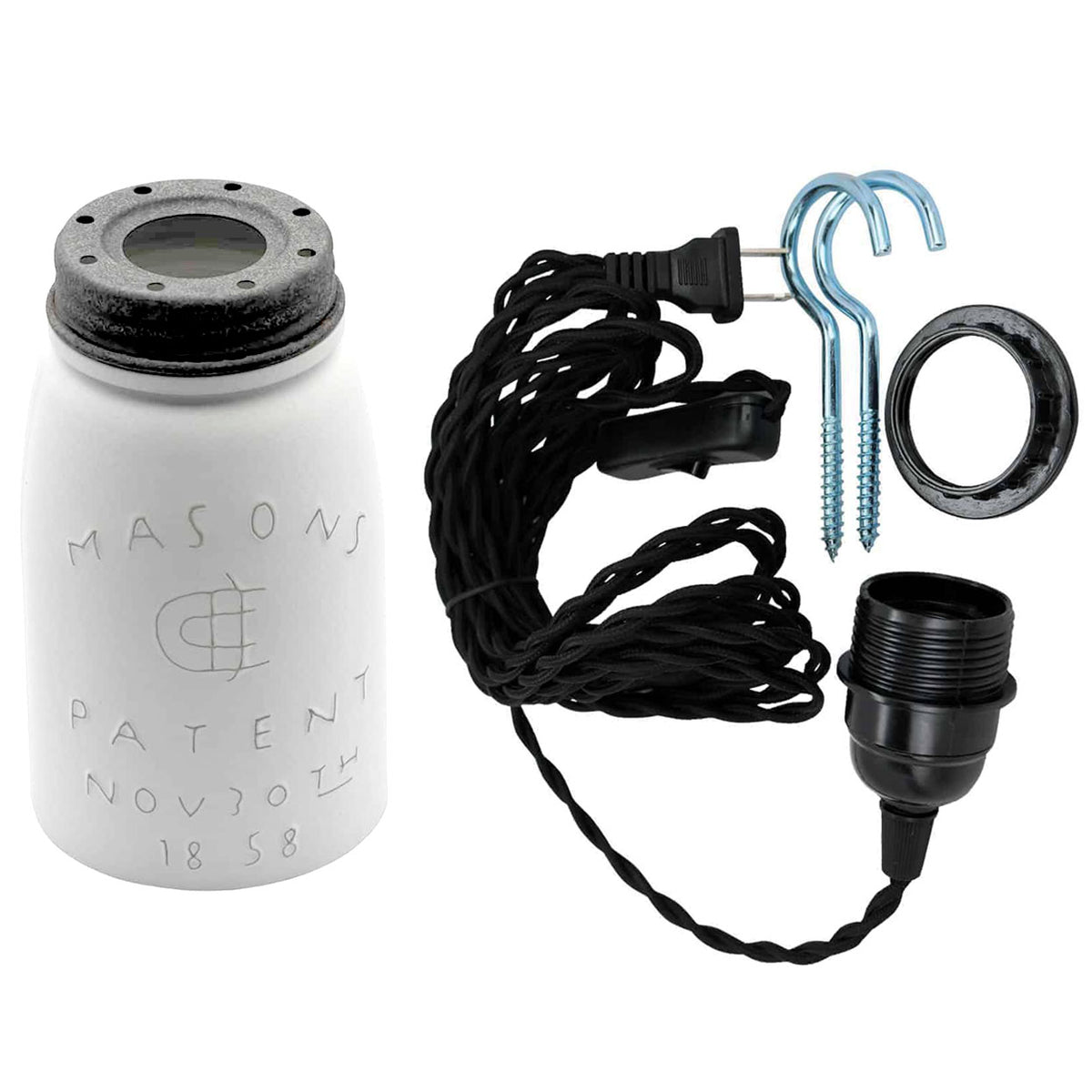 Frosted White Open Bottom Mason Jar Pendant Light Complete Kit · Mason ...